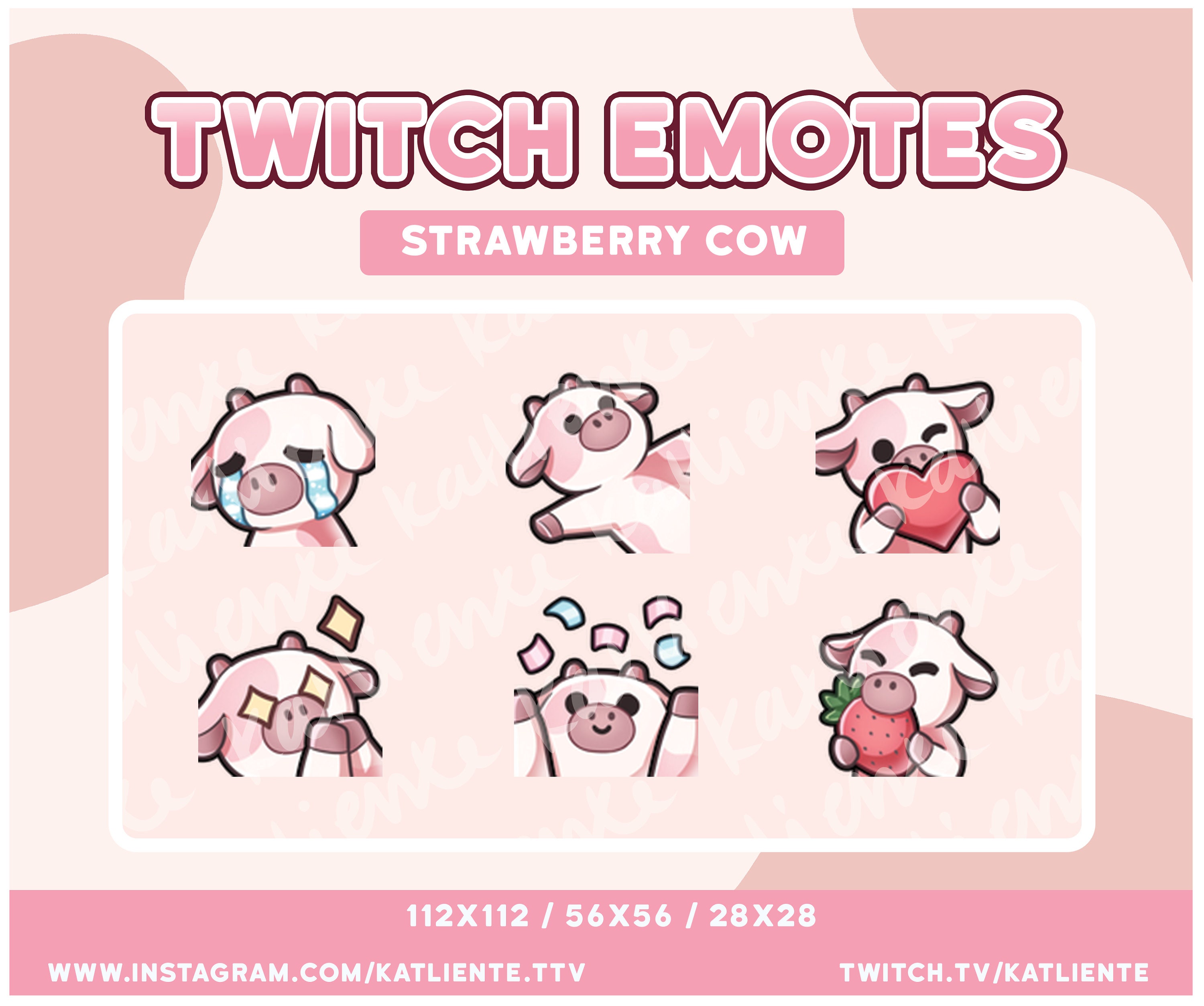 Kawaii Strawberry Cow Animal Emotes Twitch Discord Youtube - Etsy Canada