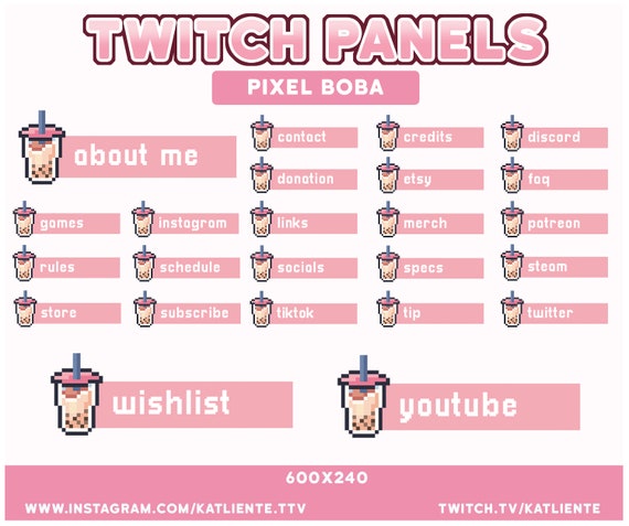 Pastel Pixel Boba Bubble Milk Tea Food Drink Panels for Twitch - Etsy