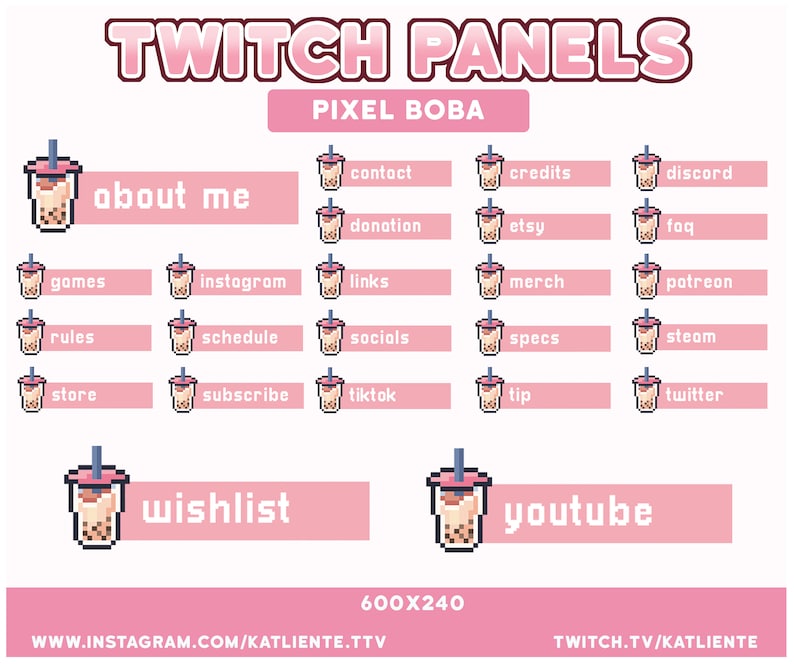 Pastel Pixel Boba Bubble Milk Tea Food Drink Panels for Twitch 8 Bit ...