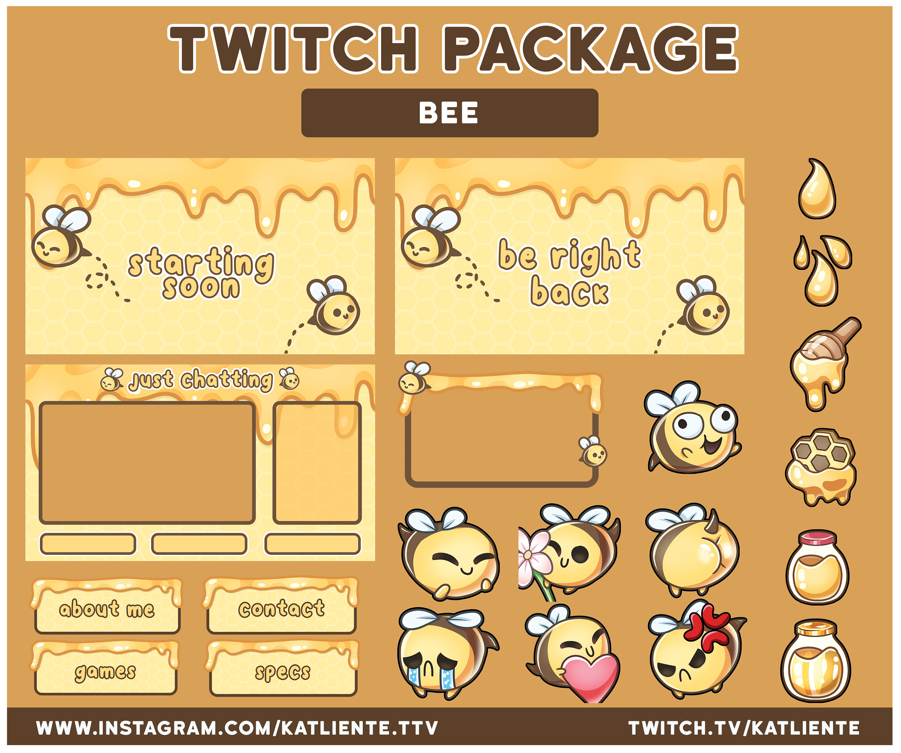Kawaii Bee Twitch Overlays Full Package 4 Scenes 1 - Etsy UK