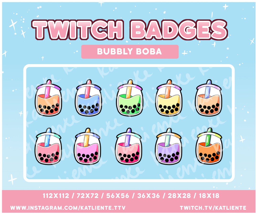 Kawaii Boba Tea Twitch Badges: Strawberry, Matcha, Jasmine (digital ...