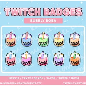 Kawaii Boba Tea Twitch Badges: Strawberry, Matcha, Jasmine (digital ...