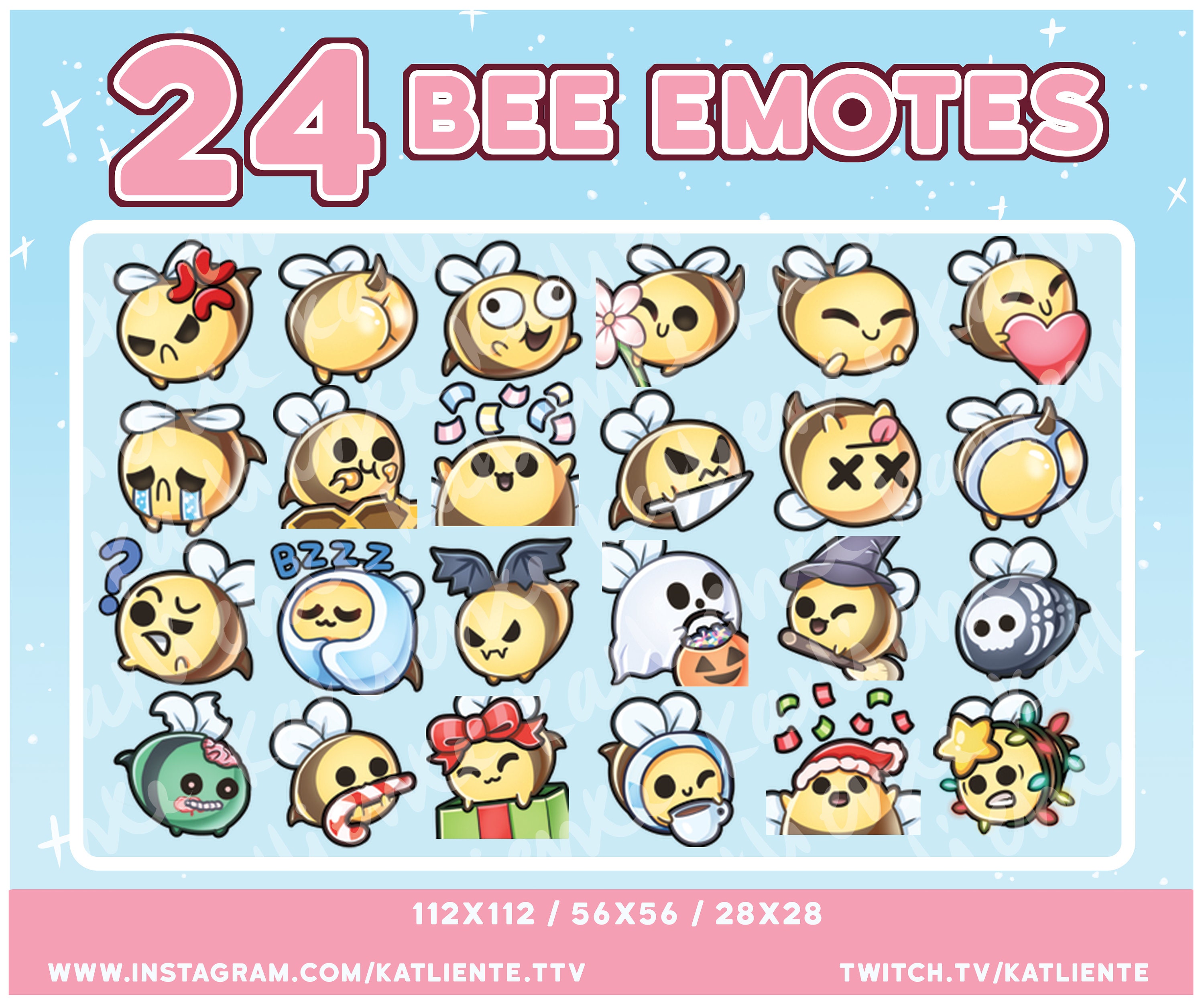 HUGE SET of 24 Bee Emotes Halloween Christmas Twitch - Etsy UK