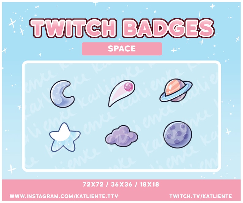 Kawaii Space, Moon, Stars Sub/bit Badges- Twitch - Etsy