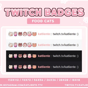 Kawaii Pink Food Cat Kitty Desserts Sub/bit Badges for Twitch - Cupcake ...