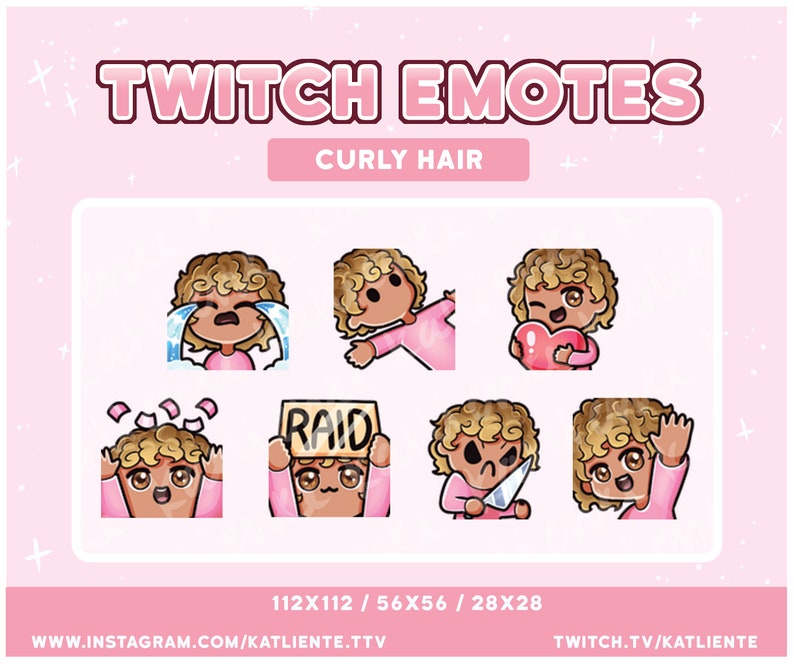 Cute Chibi Girl Emote Pack, Dirty Blonde Brown Short Curly Hair, Brown ...