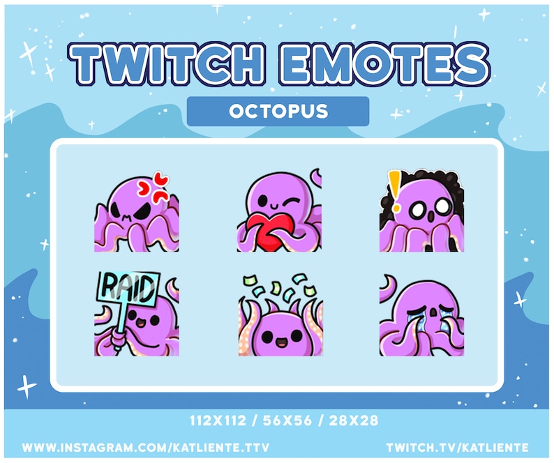 Kawaii Purple Ocean Octopus Emotes for Twitch Discord - Etsy