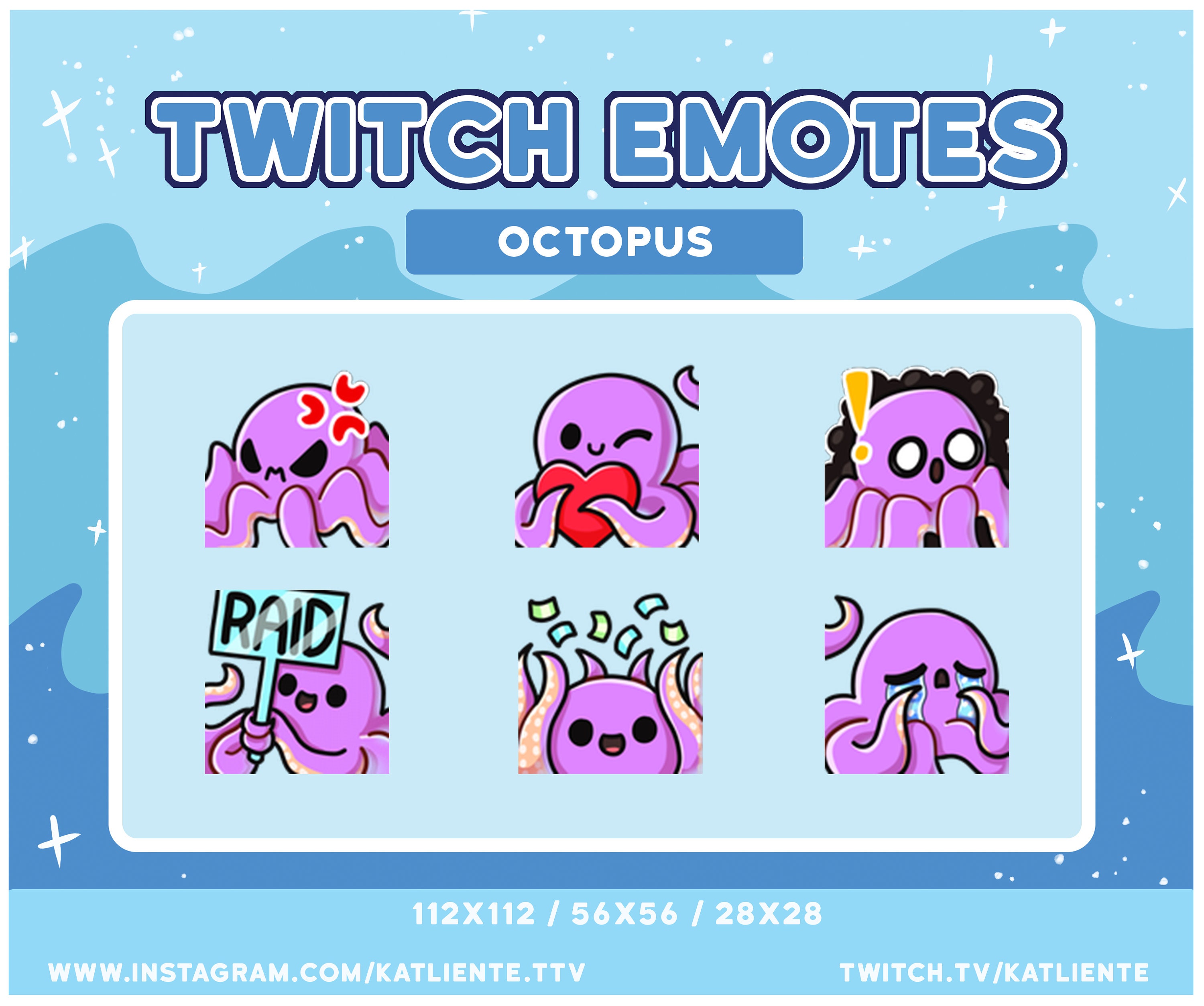 Kawaii Purple Ocean Octopus Emotes for Twitch Discord - Etsy