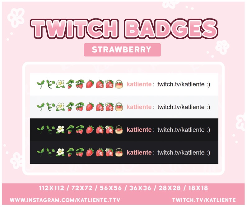 Kawaii Strawberry Fruit Flower Basket Sub/bit Badges for Twitch - Etsy