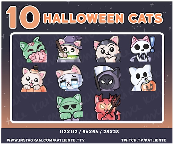 HUGE SET of 10 Halloween Cat Emotes Twitch Discord Youtube - Etsy