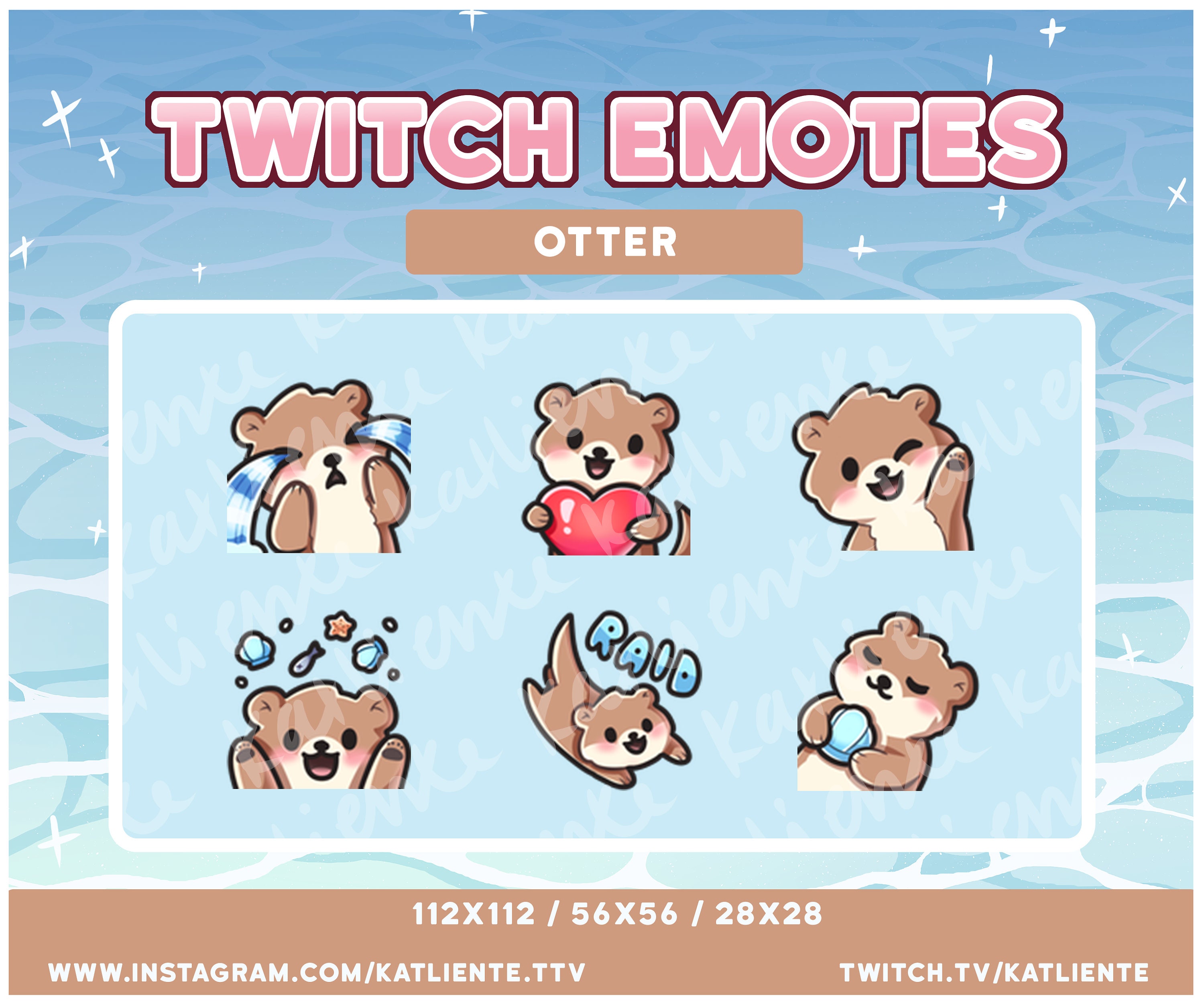 6 BLUE Kawaii Otter Furry Sea Creature Animal Ocean Water Emotes Twitch ...