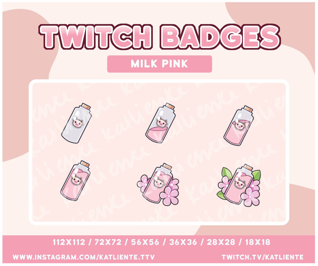Kawaii Milk Bottle Drink Pink Sub/bit Badges - Twitch - Etsy