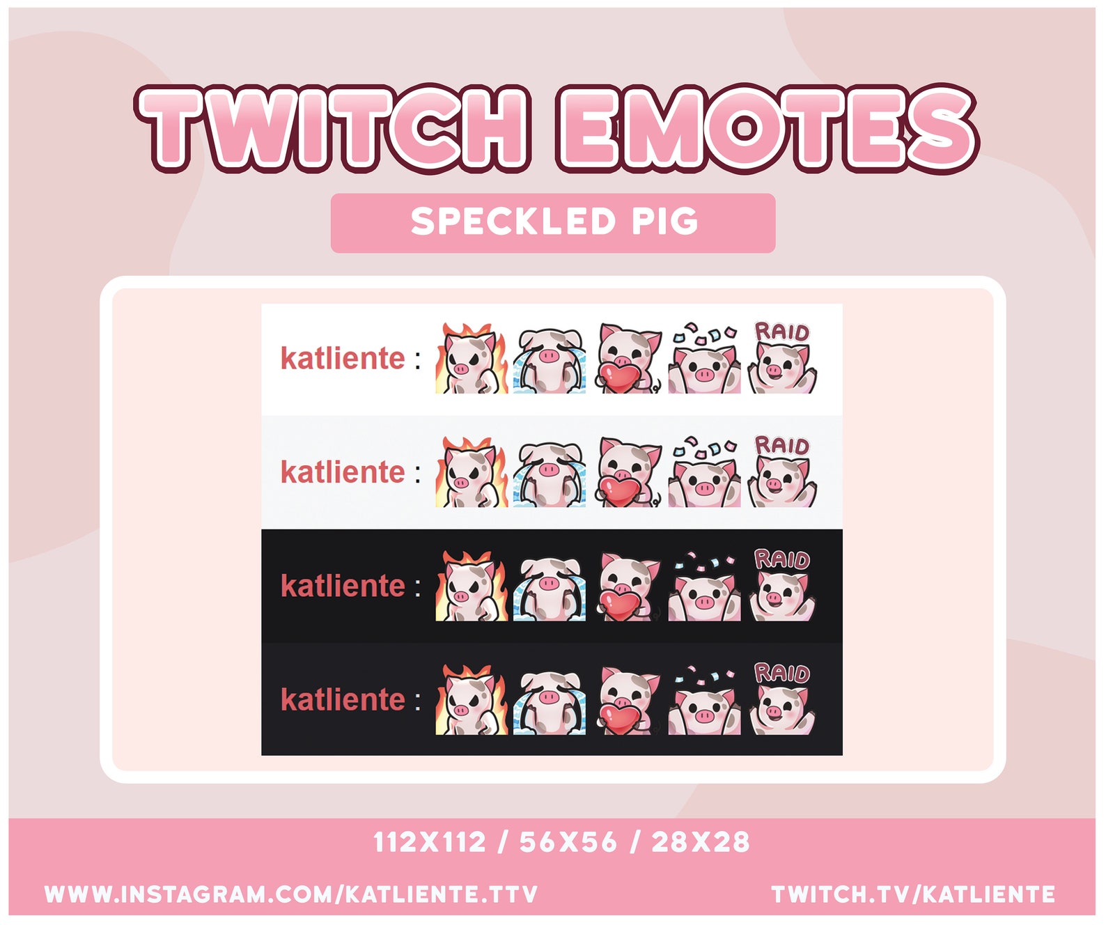 5x Kawaii Speckled Pig Farm Animal Chibi Emotes for Twitch, Discord ...