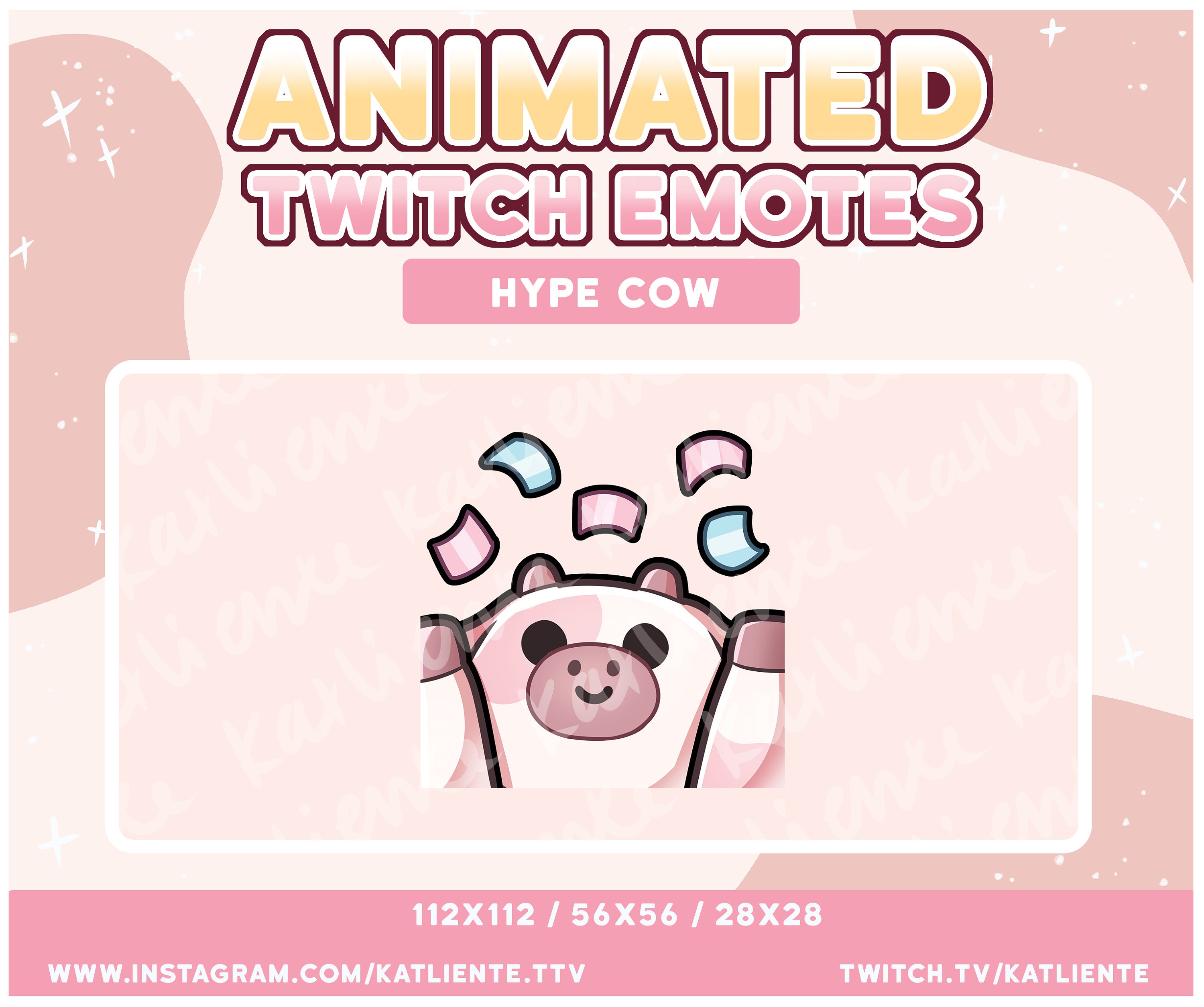 Animated Kawaii Hype Confetti Excited Pink Cow Emote - Discord, Youtube, Twitch - Etsy
