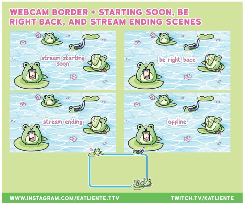 Kawaii Frog Twitch Overlays and Scenes - Stream Starting, Be Right Back ...
