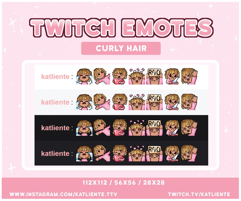 Cute Chibi Girl Emote Pack, Dirty Blonde Brown Short Curly Hair, Brown ...