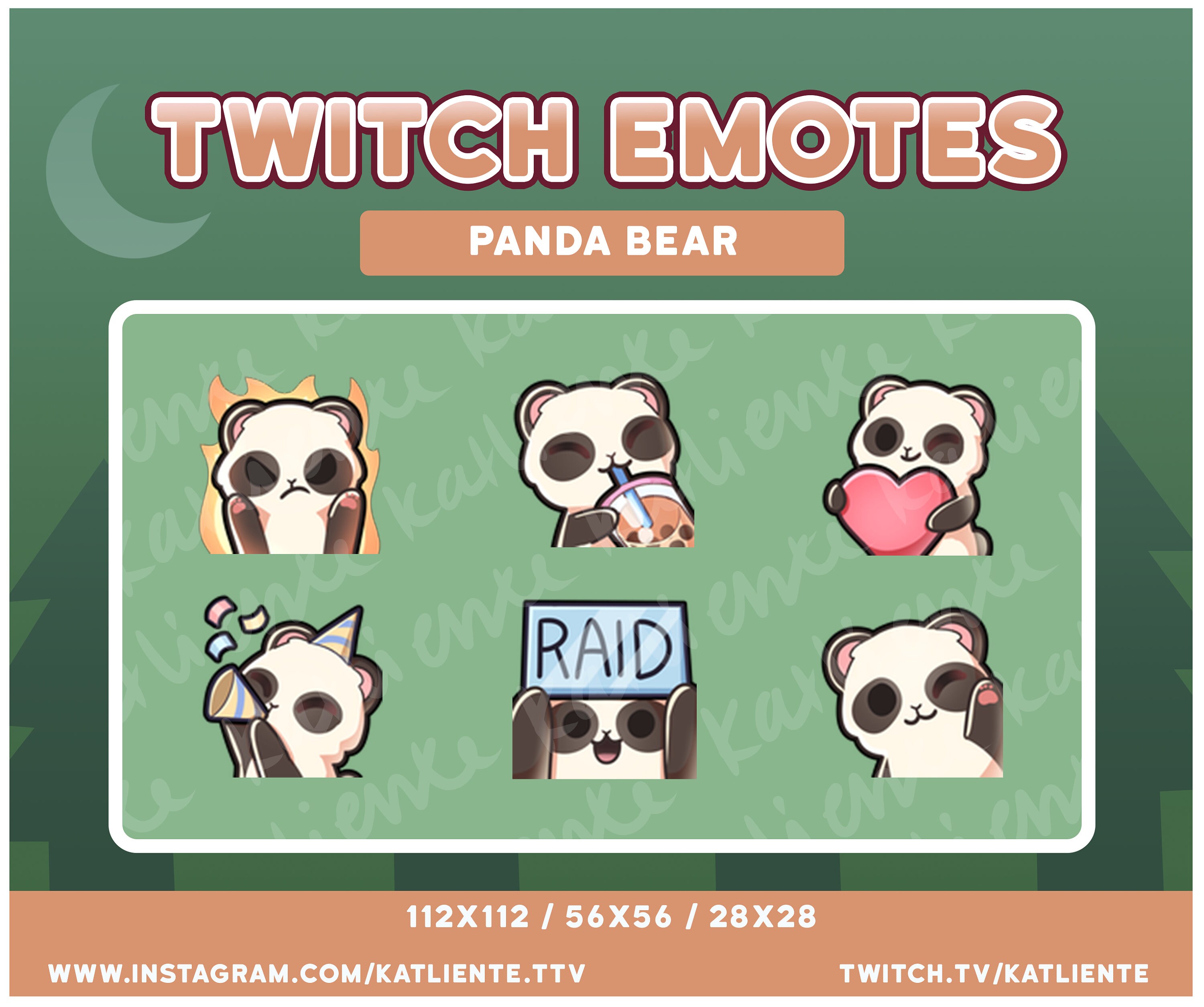 Kawaii Panda Bear Emotes Raid Hype Heart Angry Wave Boba - Etsy