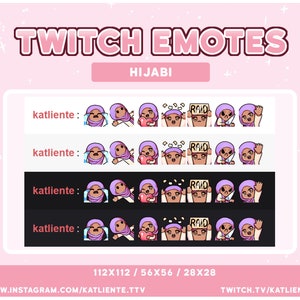 Cute Chibi Hijabi Girl Emote Pack, Purple Hijab, Pink Shirt, Brown Eyes ...
