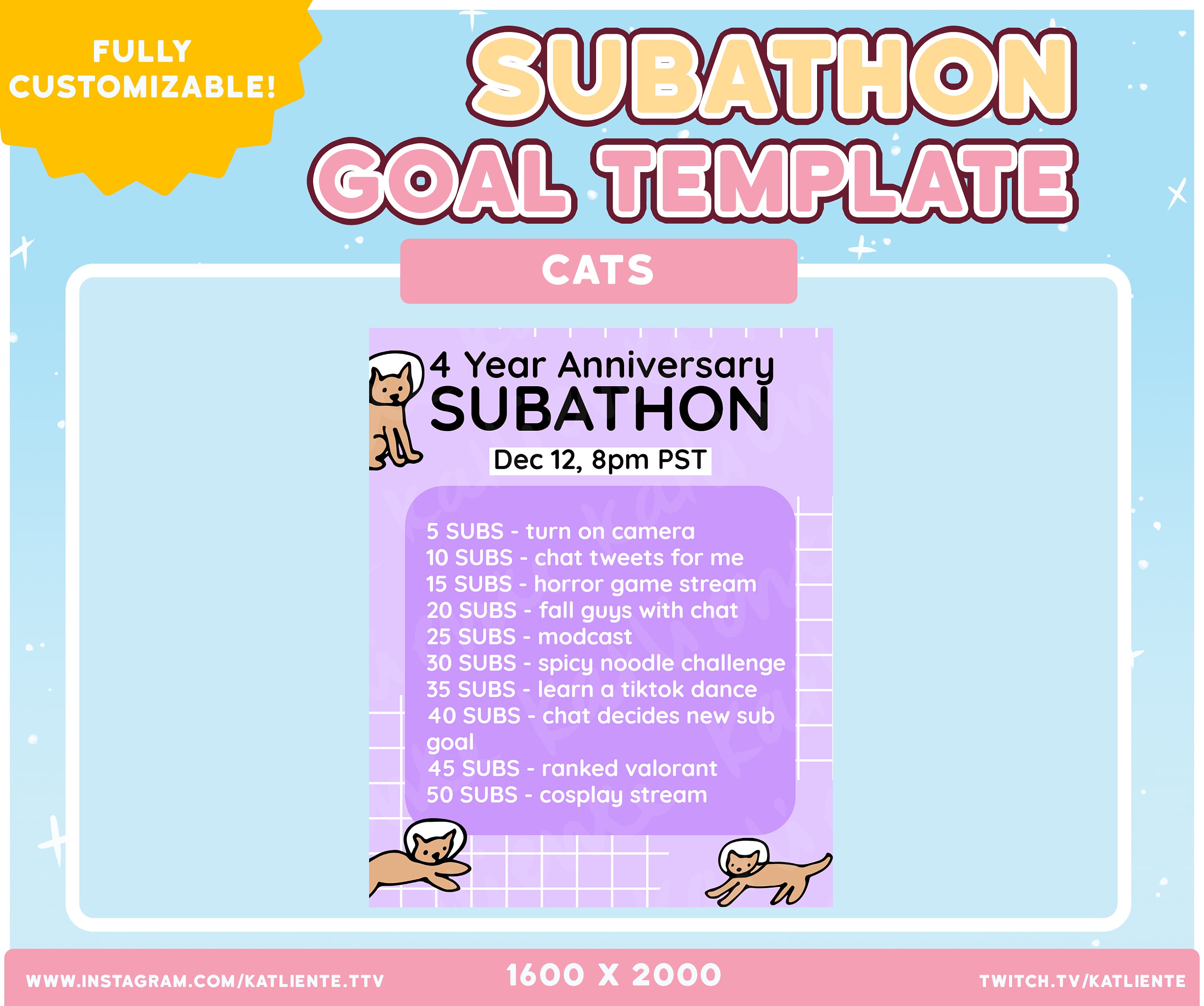 FULLY CUSTOMIZABLE Purple Space Cat Graphic Subathon Goal - Etsy