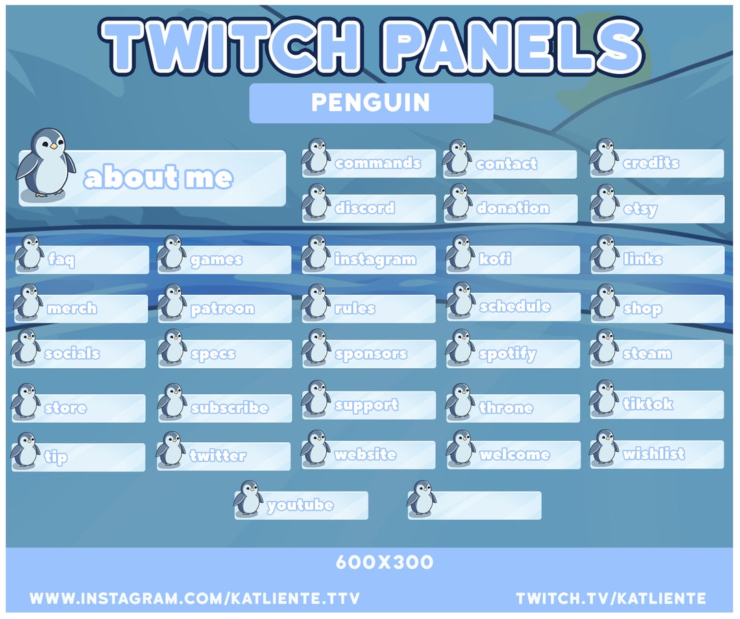 34x ICE BLUE PENGUIN Bird Arctic Animal Panels for Twitch Streaming ...