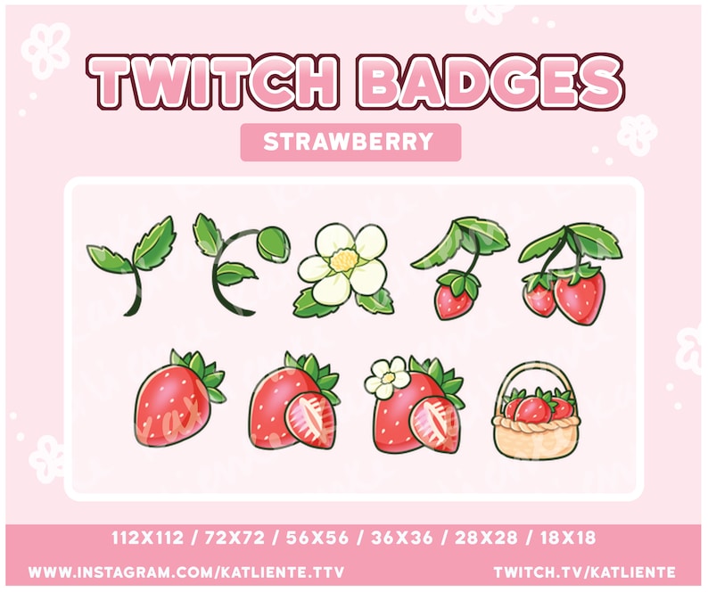 Kawaii Strawberry Fruit Flower Basket Sub/bit Badges for Twitch - Etsy