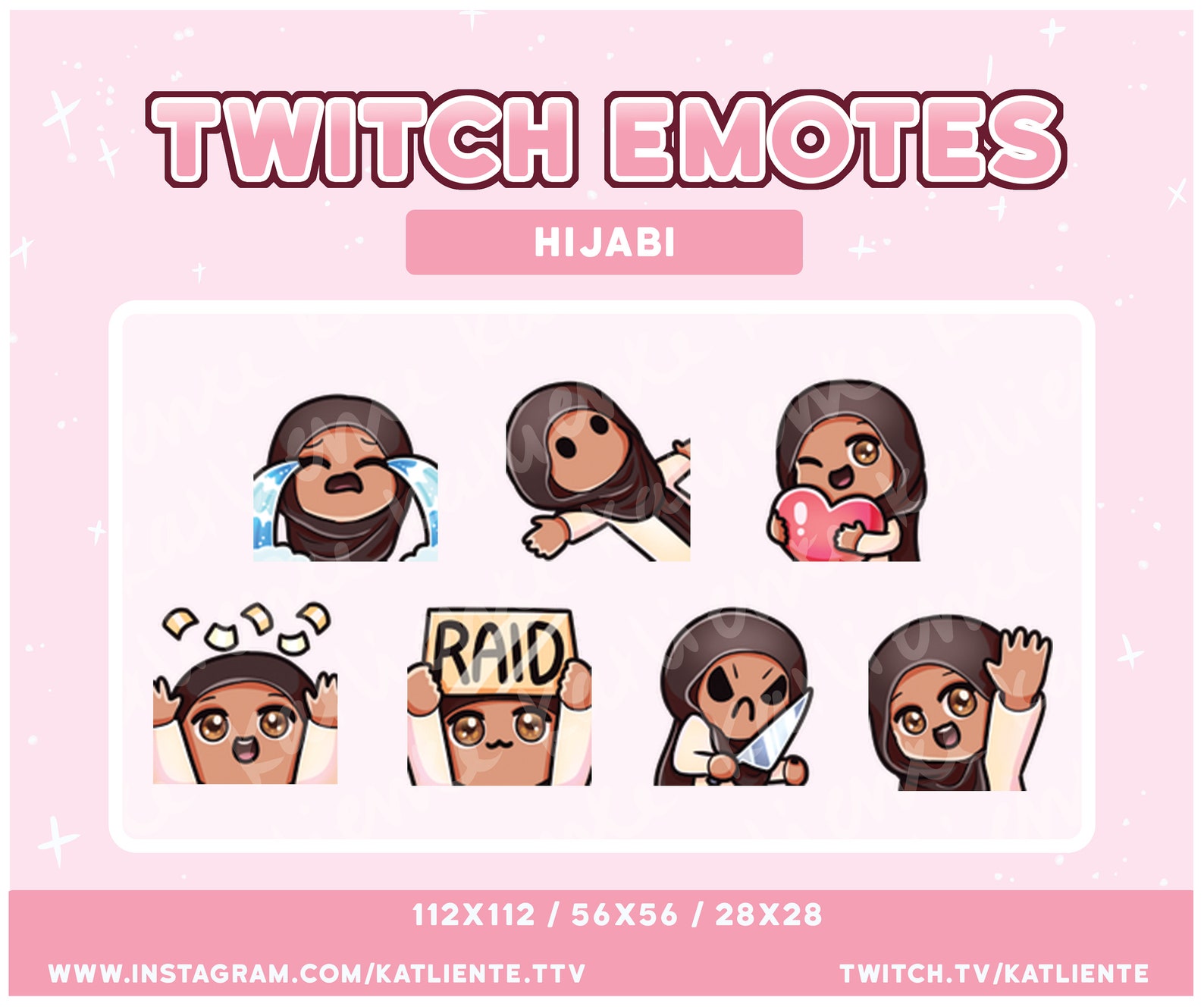 Cute Chibi Hijabi Girl Emote Pack, Black Hijab, White Beige Shirt ...