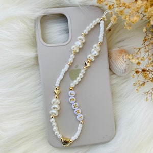 Custom Pearl Beaded Phone Charm: Personalized Phone Strap - Etsy