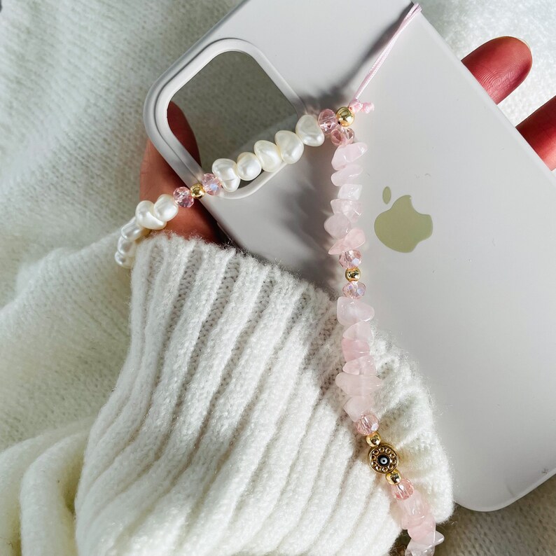 Rose Quartz Gemstone Phone Strap Healing Crystal Beads Phone - Etsy