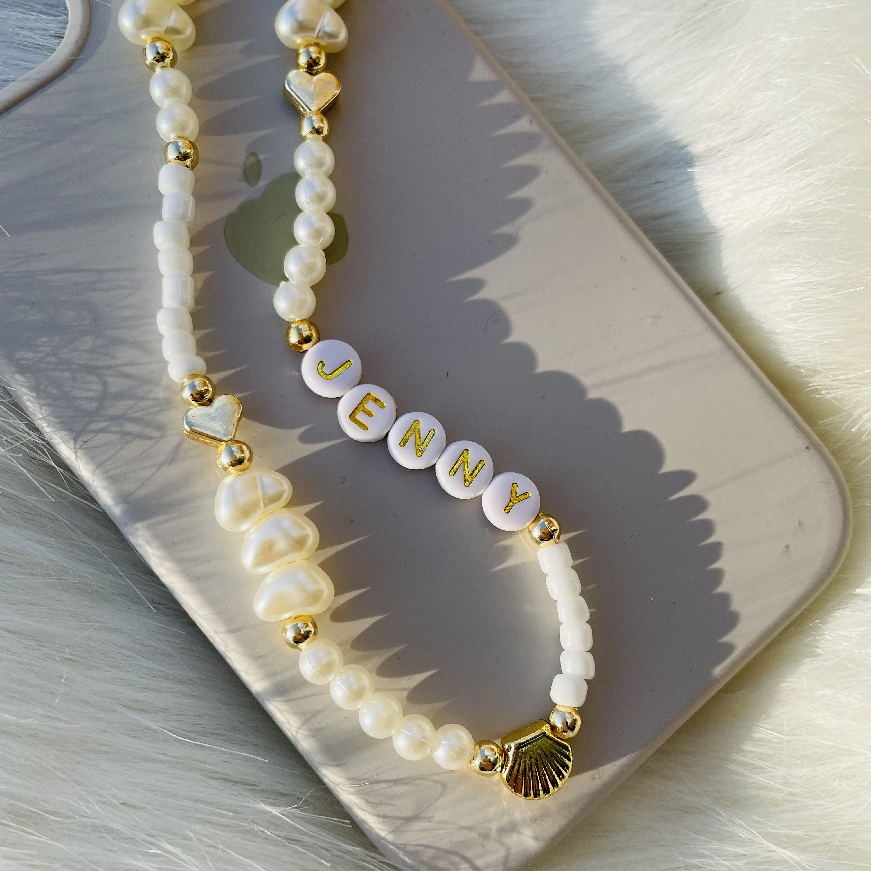 Personalized Pearl Phone Charm With Name, Custom Beaded Phone Strap ...
