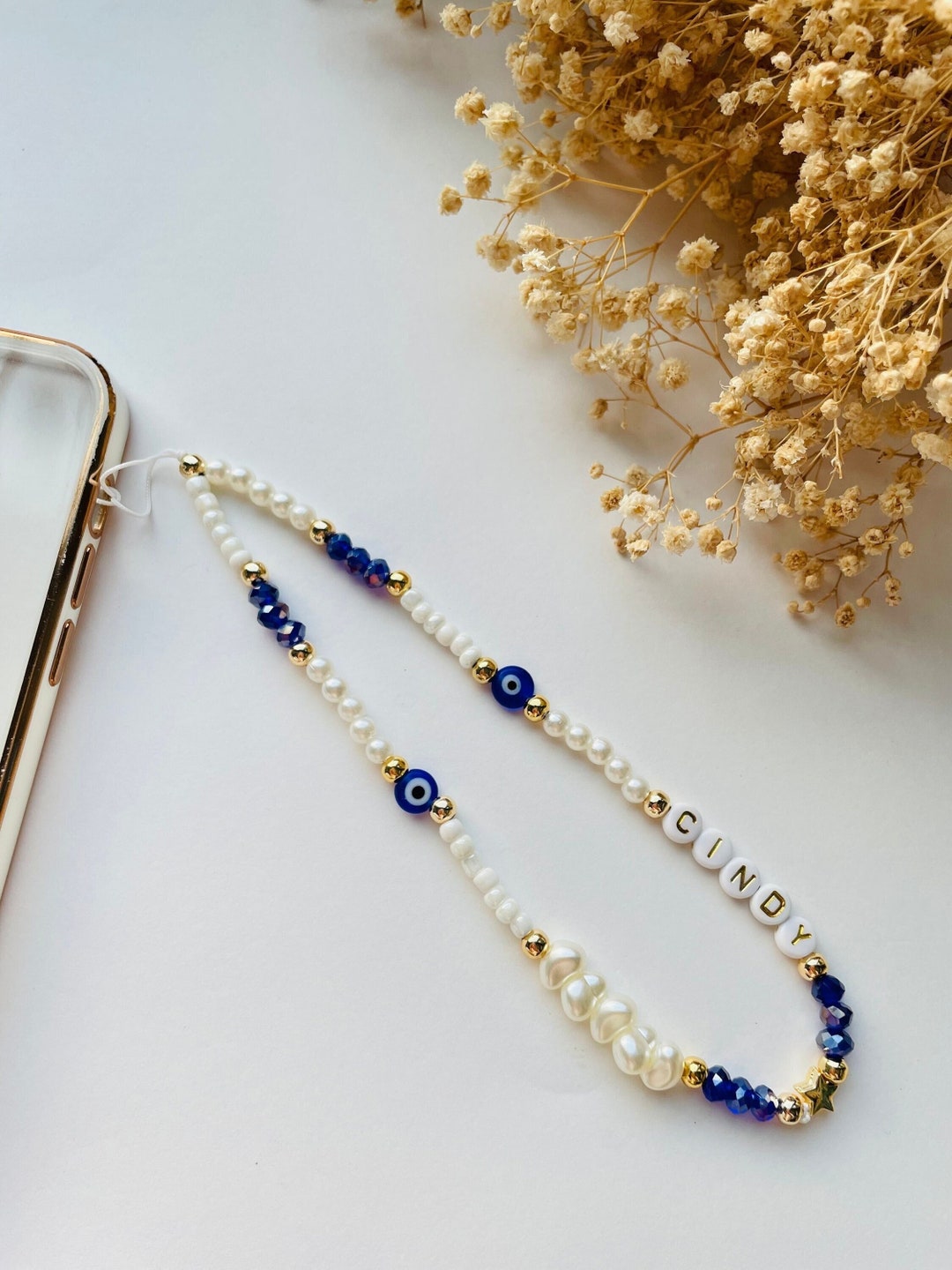 Star Beaded Phone Strap Chain, Evil Eye Phone Charm, Customizable Phone ...