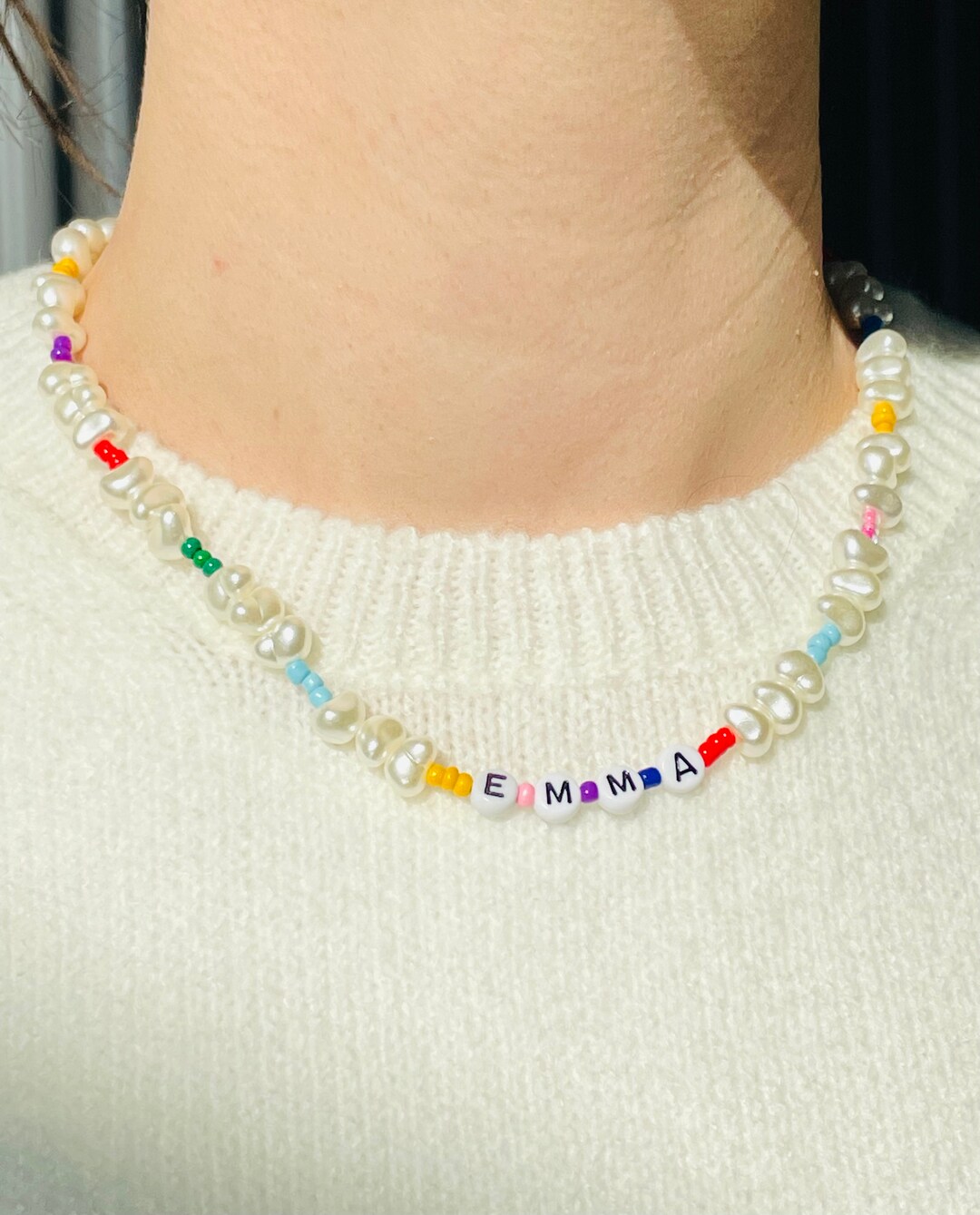 Custom Personalised Name Choker Necklace With Mixed Seed Beads and ...