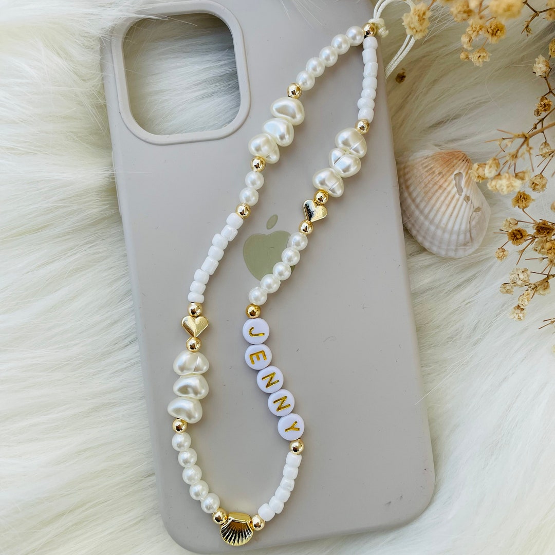 Custom Pearl Beaded Phone Charm: Personalized Phone Strap - Etsy