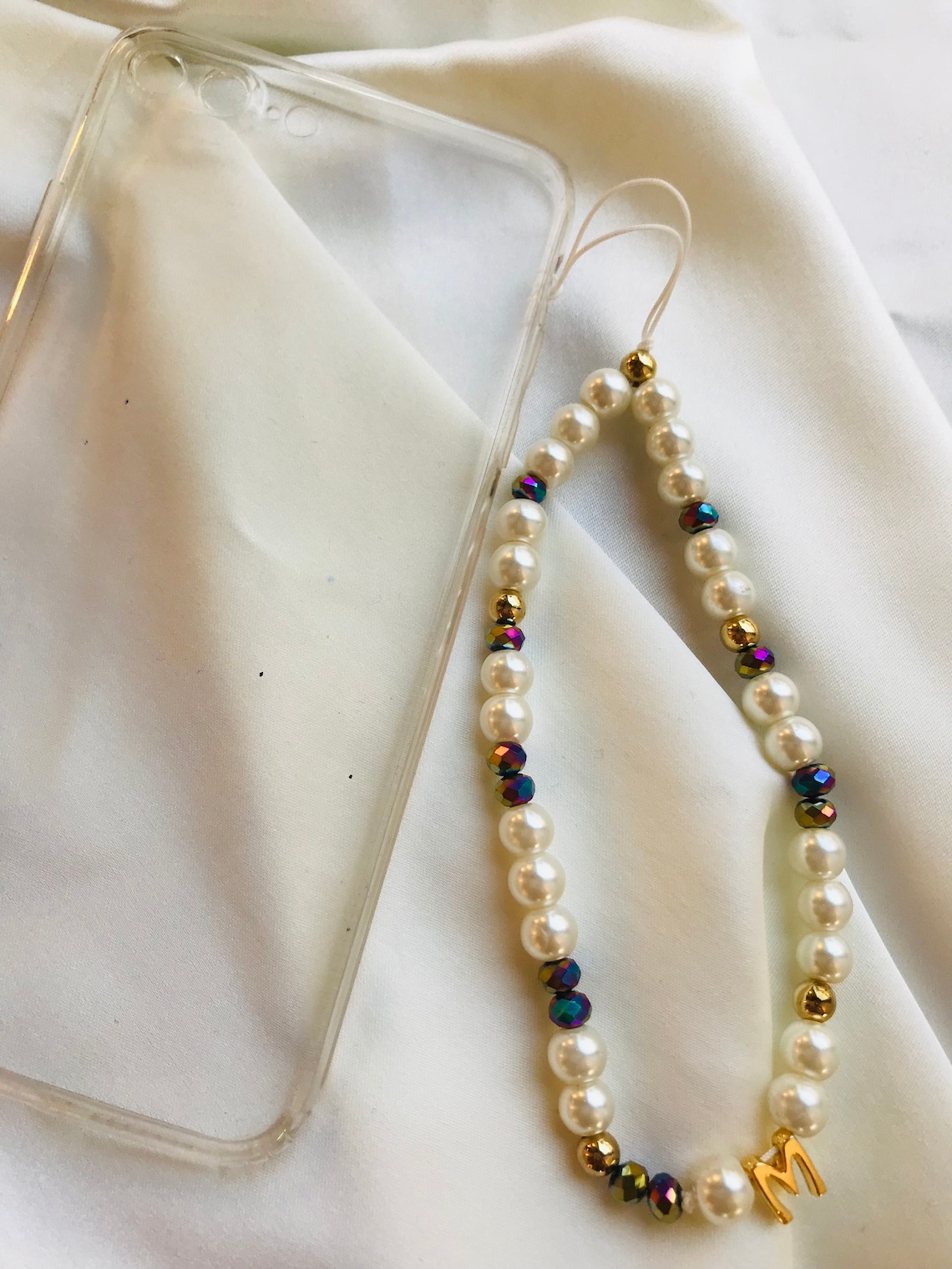 Beaded Phone Charm Strap Pearl Custom beaded Phone Chain | Etsy