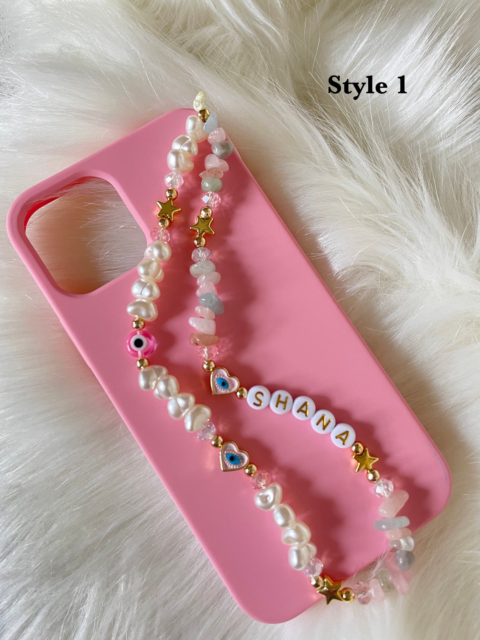 Personalized Gemstone Phone Strap, Customizable Pearl Beaded Phone ...