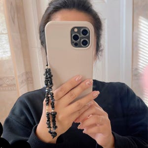 Black Phone Charm Strap, Minimal Beaded Phone Strap, Obsidian Style ...