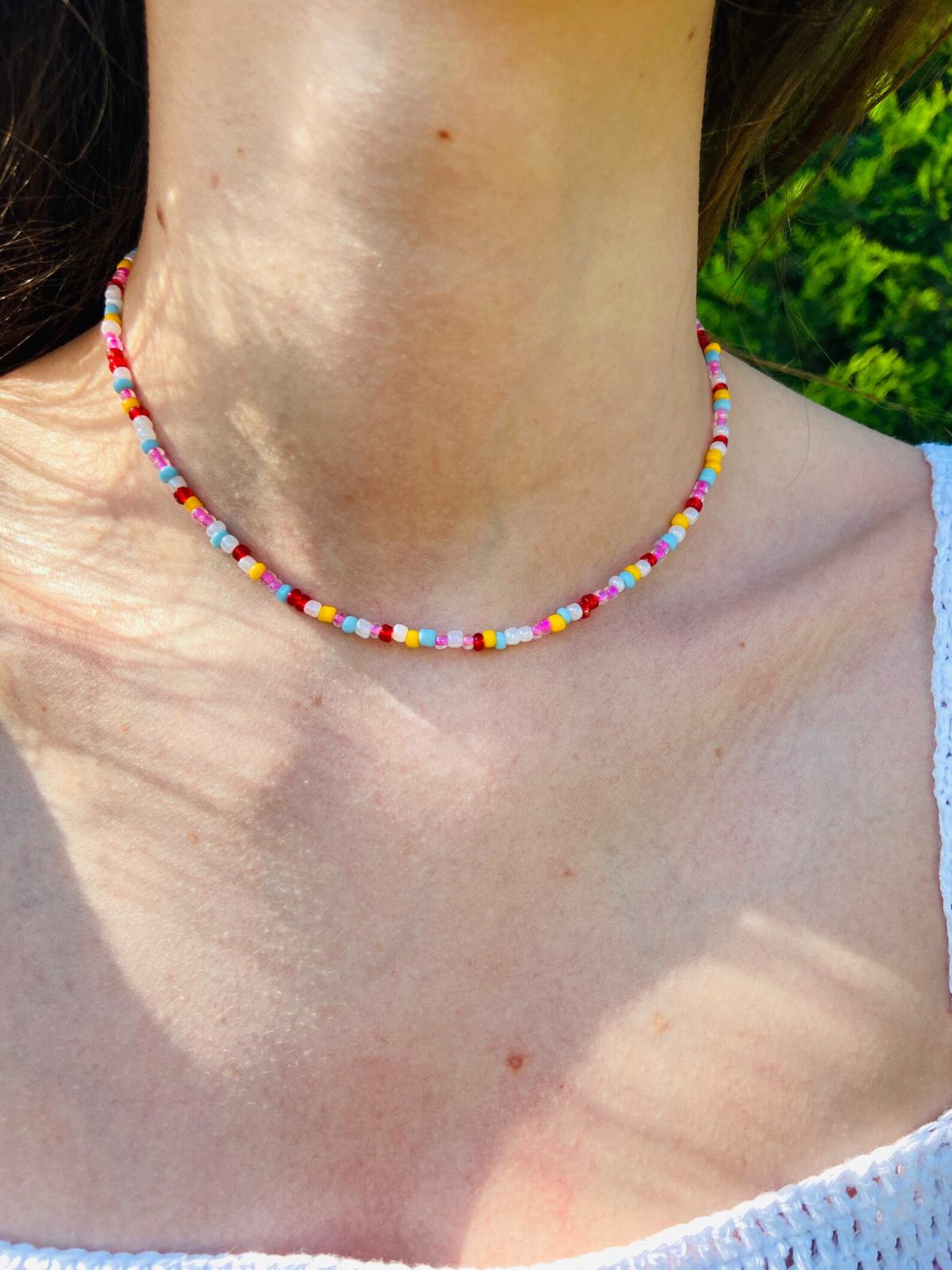 Seed Beads Necklacecolorful Seed Bead Simple Necklace Czech - Etsy