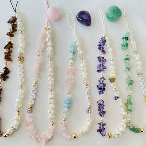 Crystal Beaded Gemstone Phone Charm, Crystals Phone Strap, Beaded Phone ...