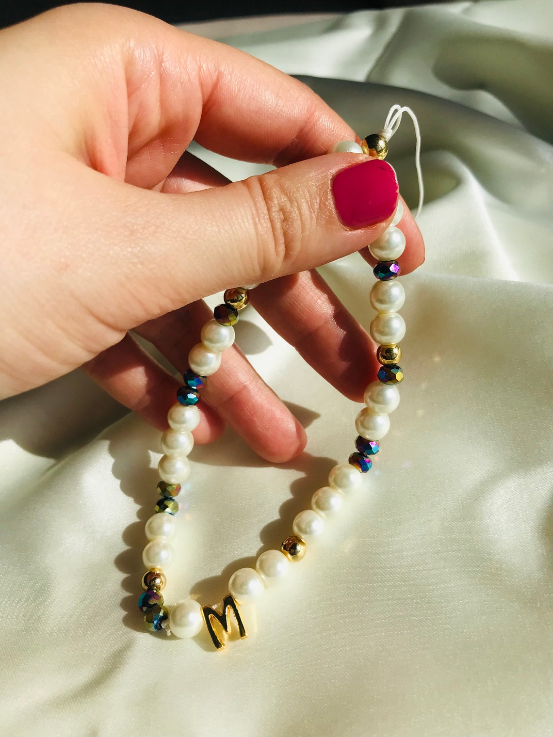 Beaded Phone Charm Strap Pearl Custom beaded Phone Chain | Etsy