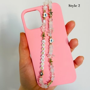 Personalized Gemstone Phone Strap, Customizable Pearl Beaded Phone ...