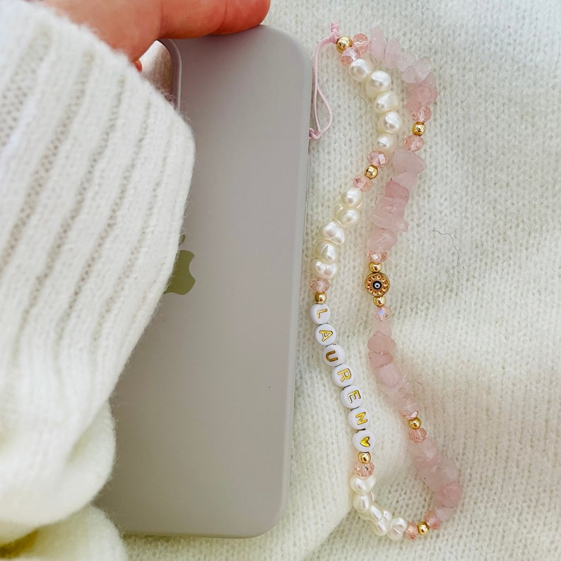 Rose Quartz Gemstone Phone Strap Healing Crystal Beads Phone - Etsy