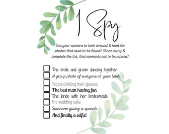 Wedding I Spy Game Wedding Table Activity Ice Breaker Wedding Day Games ...