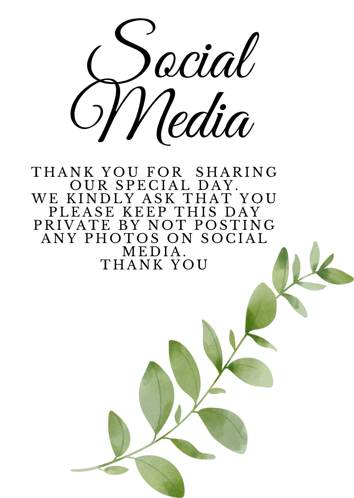 No Photos on Social Media Wedding Day Sign (keep Our Wedding Private ...