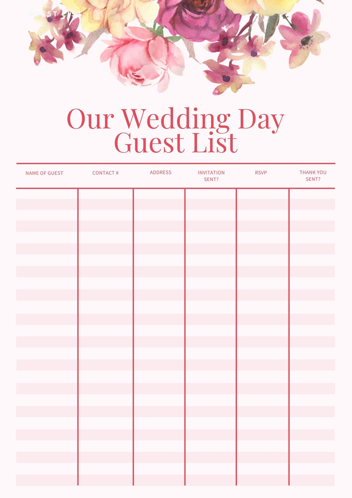 Wedding Guest List Tracker - Etsy
