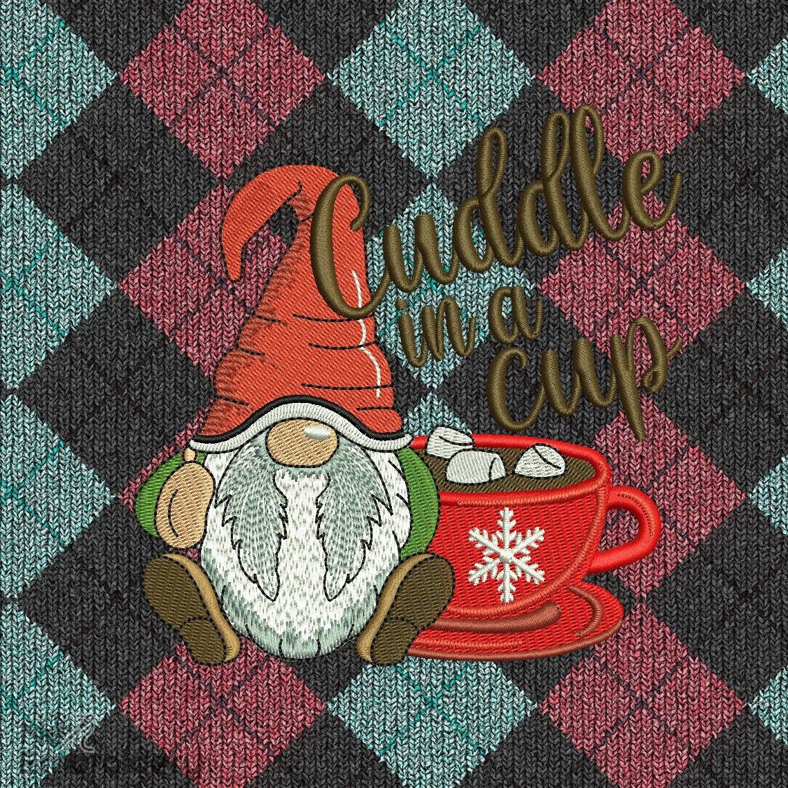 Hot Chocolate Gnome Embroidery Design Cuddle in a Cup - Etsy