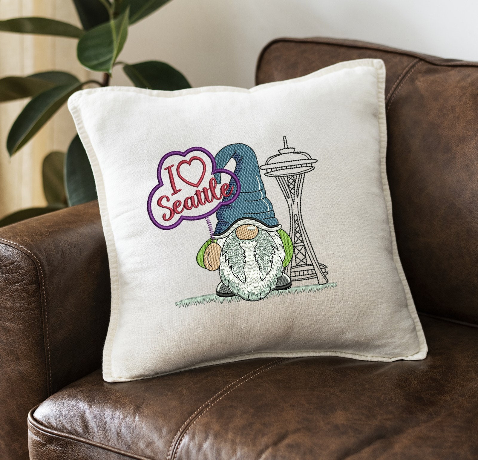 Seattle Gnome Embroidery Design, I Love Seattle Machine Embroidery File ...