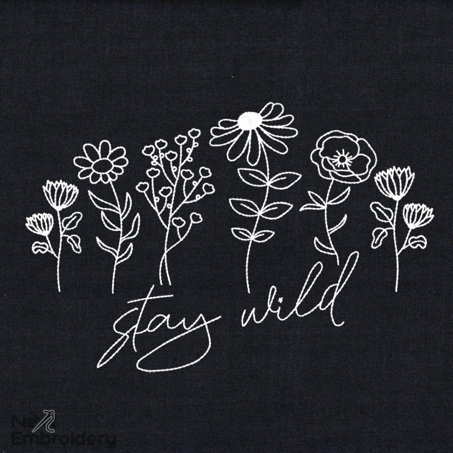 Stay Wild Embroidery Design, Wildflower Line Art Machine Embroidery ...