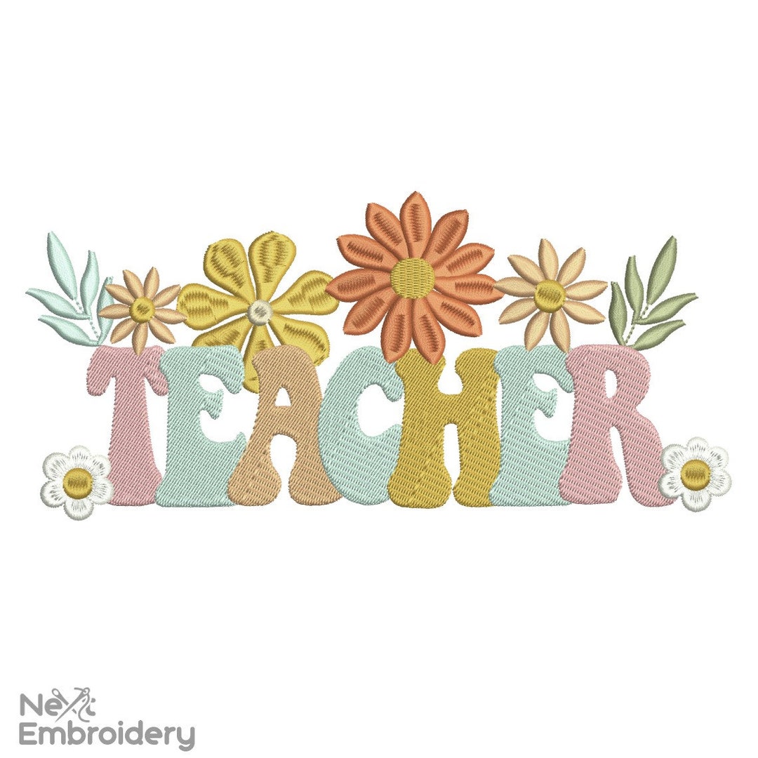 Retro Teacher Embroidery Design, Back to School Machine Embroidery File ...