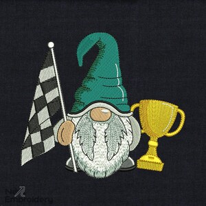 Racer Gnome Embroidery Design, Racing Embroidery Design, Trophy Cup ...