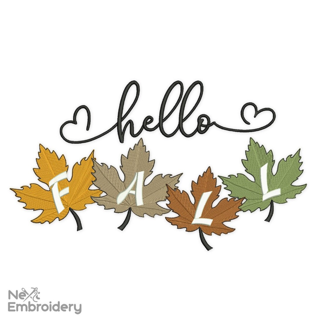 Hello Fall Embroidery Design, Autumn Thanksgiving Embroidery Designs ...