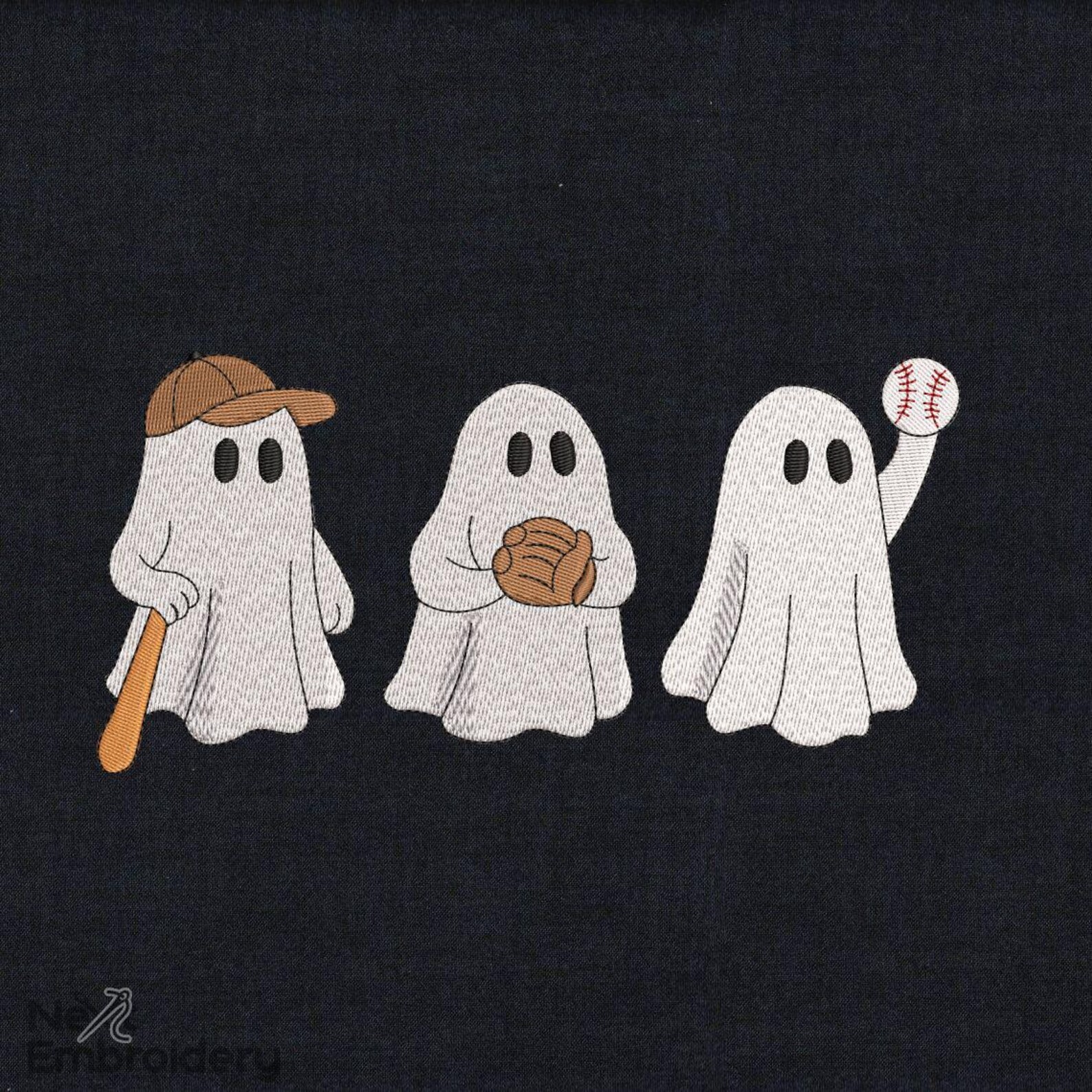 Baseball Ghosts Embroidery Design. Halloween Ghost Embroidery Design ...
